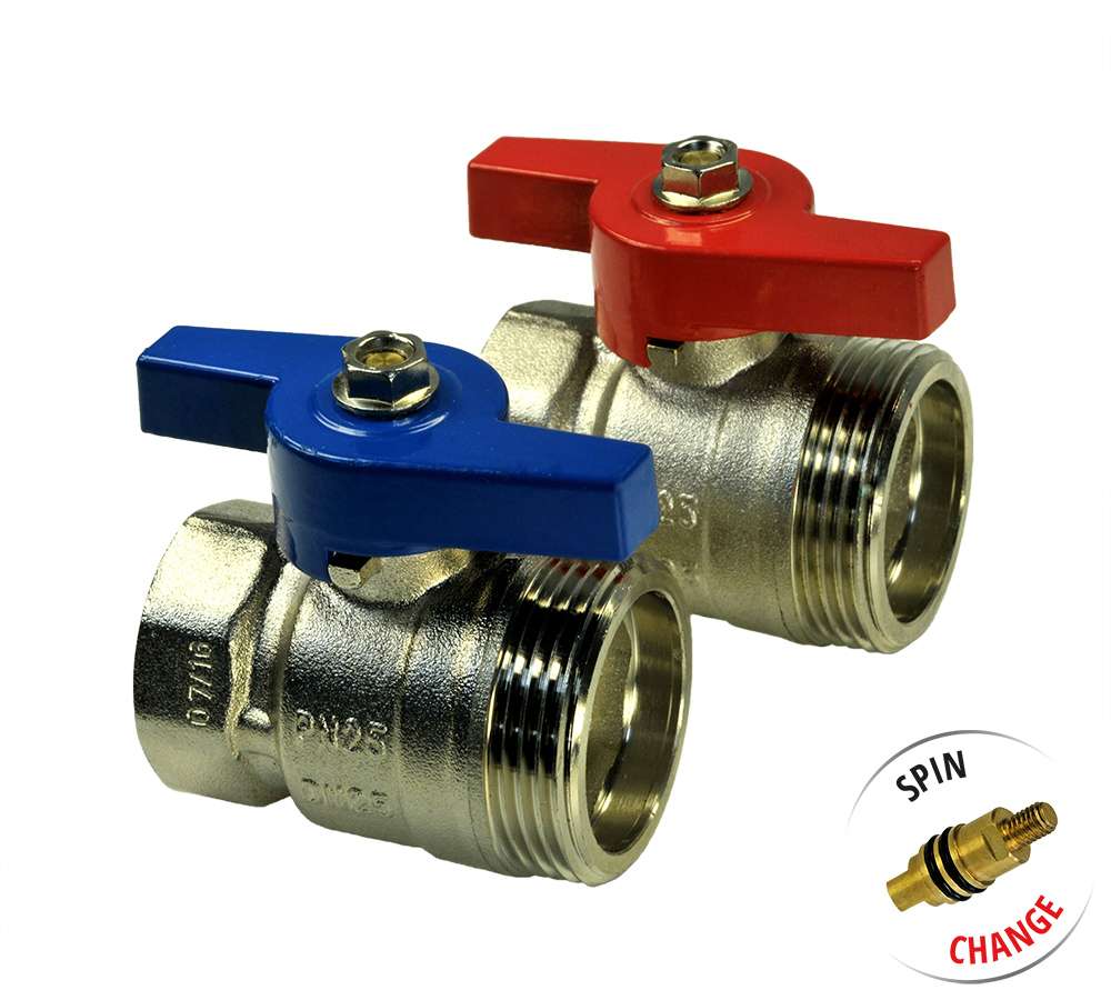 Kugelhahn-Set IG x AG, flachdichtend, mit Flügelgriff rot / blau | HE-VAL
